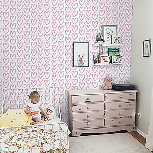 Timeet Pink Wallpaper Peel and Stick Wallpaper Modern Heart Wallpaper Contact Paper 17.7"x78.7" Self Adhesive Removable Wallpaper for Bedroom Kids Room Wall Decor