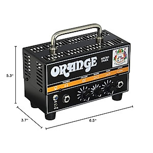 Orange Amp MD20 Micro Dark 20-Watt Mini Guitar Amplifier Head Bundle with Pig Hog Woven Instrument Cable 10ft, Power Supply, and Liquid Audio Polishing Cloth - Micro Guitar Amplifier