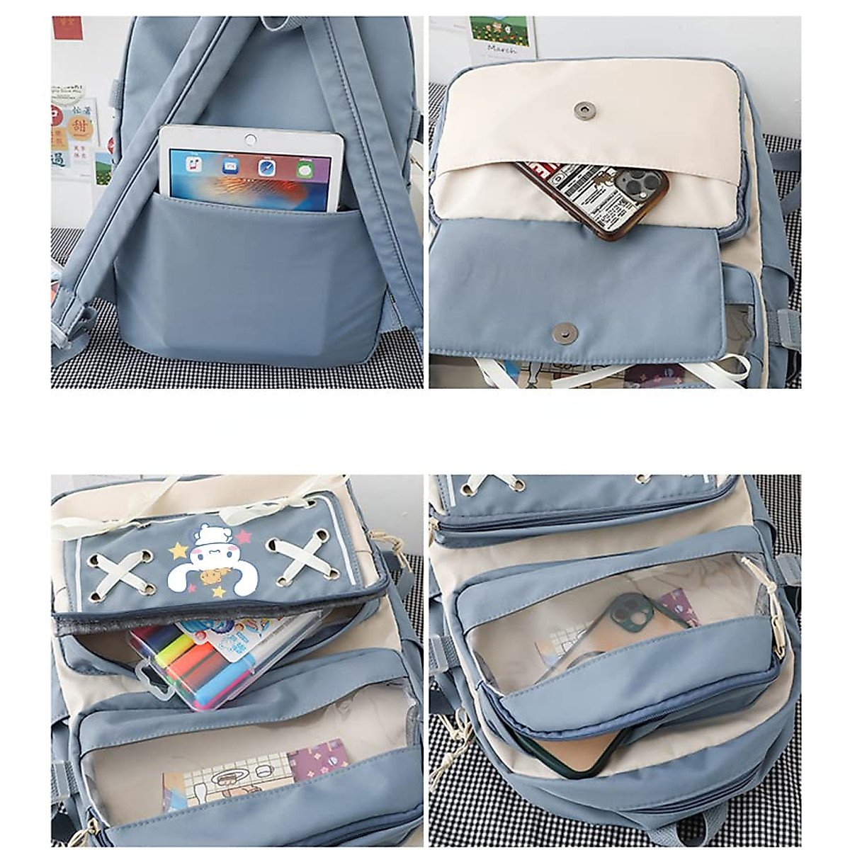 Festa Park Cute Cool Backpack for Teens Girls, Ita Bag Kawaii Backpack with Kawaii Pins Accessories, Cool Backpack for Christmas Gifts (Blue)