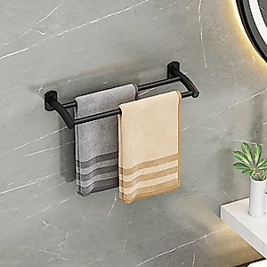 16" Towel Holder for Bathroom Wall Mounted, Matte Black Towel Rack, Double Towel Bar