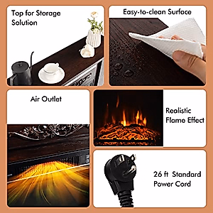 GOFLAME 32” Electric Fireplace with Mantel, Freestanding Electric Fireplace Heater with Adjustable Thermostat & Flame, Remote Control, Overheat Protection, Wooden Surround Fireplace, 1400W, Brown