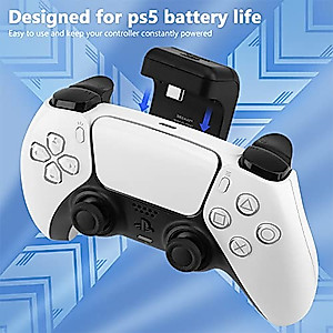 SIKEMAY PS5 Controller Accessories Rechargeable Battery Pack, 1800mAh Fast Charging External Battery with LED Indicator and USB Type-C Charger Cable, Portable Wireless DualSense Kit - Black