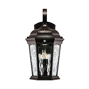 Euri Lighting EFL-130W-MD Flickering Flame Lantern, Water Glass, with Integrated Security Light (3000K), Photocell and Motion-Sensor (Dusk-to-Dawn), Oil Rubbed Bronze Housing (Pack of 2)