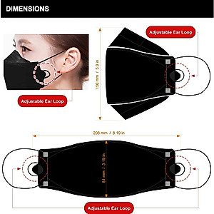 BLUNA FACE FIT [10 Pack :: Authentic [Black] Premium KF94 Certified Mask [Adjustable Ear Loop] [Large][Made in Korea]