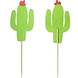 TianJi 24 Cactus Cupcake Toppers Picks Sticks Happy Birthday Cake Decorations for Luau Hawaiian Summer Beach Party Supplies