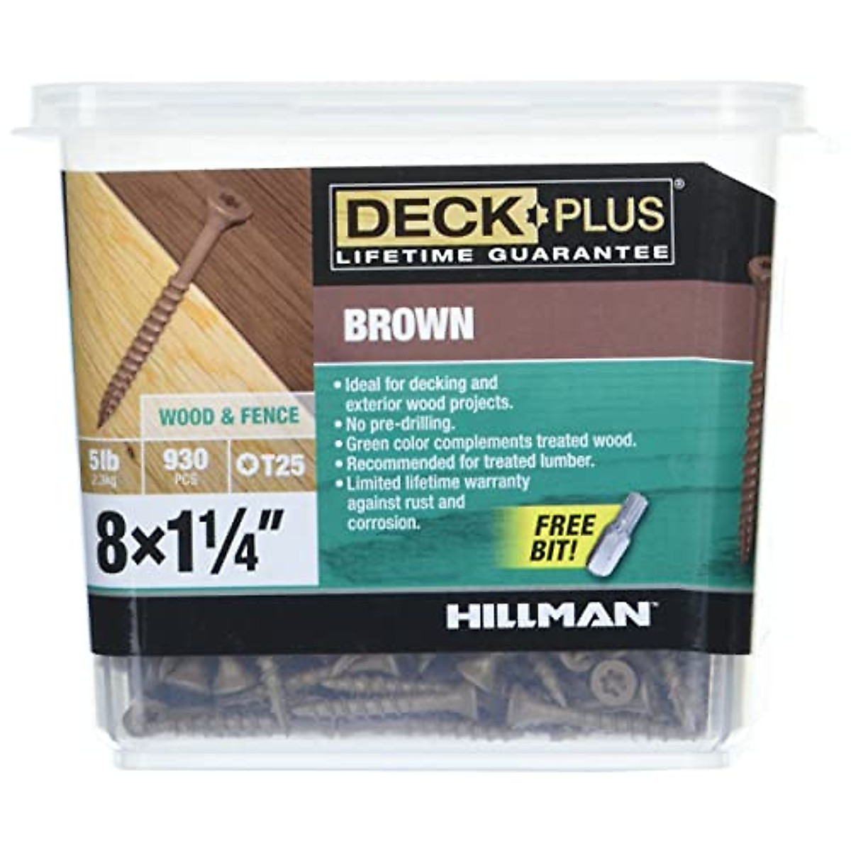 Deck Plus Wood Screws, Brown Exterior Screws, 1-1/4" x #8, 5lb