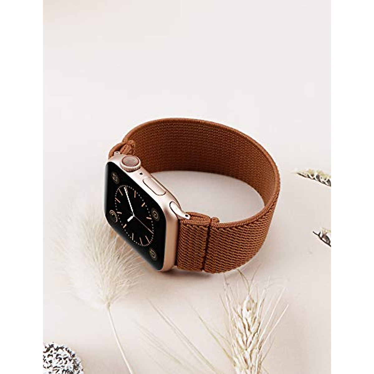 TOYOUTHS Elastic Band Compatible with Apple Watch Band Scrunchies Stretchy Solo Loop 41mm/40mm/38mm Soft Nylon Strap Replacement Wristband for iWatch Series 8/7/SE/6/5/4/3/2/1, Brown, XS