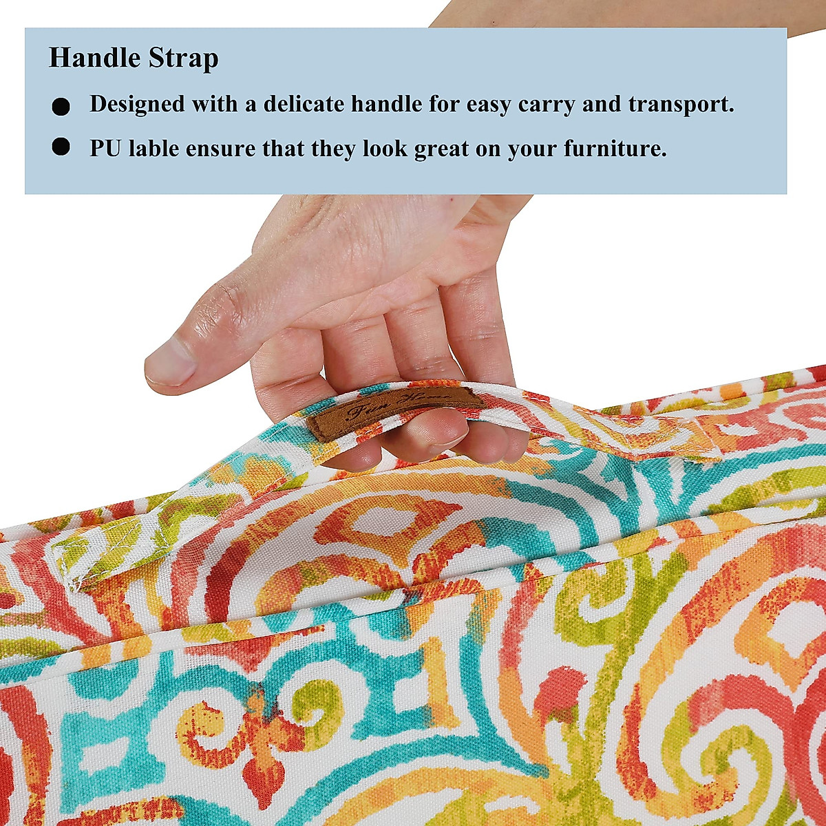 FUNHOME Outdoor Bench Cushion Water-Resistant, 45 x 18 Inch Bench Cushions for Outdoor Furniture, Settee Cushions with Handle and Straps, Patio Couch Cushion 1 Pack, Melora Paisley, Corinthian Dapple