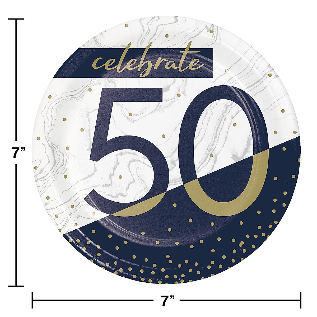 Trendware Navy and Gold 50th Birthday Dessert Plates, 24 ct