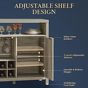 Oxford Wine Bar Cabinets with Storage - 51" Sideboard Buffet Cabinet for Home, 32.8" Tall Liquor Bar Cabinet for Kitchen (Grey Oak)