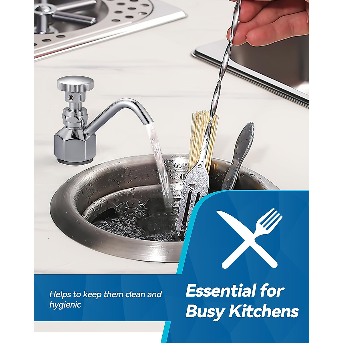 Dipper Well Faucet, iVIGA Coffee Shop Bar Counter Sink Faucet, Brass Commercial Food Washing Tool for Washing Coffee Ice Cream Spoon Utensils Accessory Kitchen Equipment, with Quick Connector