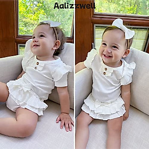 Aalizzwell Preemie Baby Girls Clothes Short Sleeve Bloomer Shorts Ribbed Summer Outfit White Premature