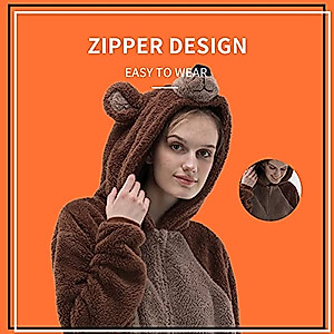 COSUSKET Fitted Unisex Adult Bear Onesie Pajamas, Halloween Sherpa Women's Cosplay Animal One Piece Costume (Brown, XLarge)