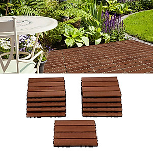 Interlocking Deck Tiles, 11Pcs Wood Flooring Tile Splicable Interlocking Floorboard for Home Outdoor Decking Garden Patio Balcony Decoration