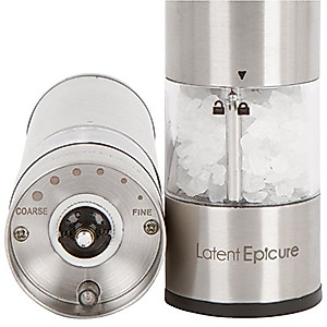 Latent Epicure Battery Operated Salt and Pepper Grinder Set (Pack of 2 Mills) - Complimentary Mill Rest | Bright Light | Adjustable Coarseness |