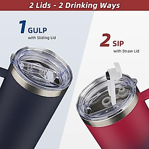 BJPKPK Insulated Coffee Mug with 2 Lids, 25oz Stainless Steel Insulated Tumbler with Handle, Double Wall Vacuum Coffee Cup, BPA Free Leak Proof Thermos for Travel & Home, Navy Blue