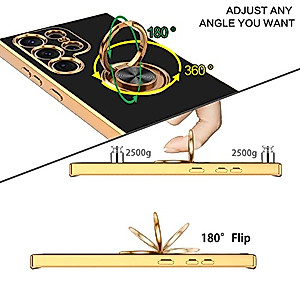 BENTOBEN Compatible with Samsung S23 Ultra Case with 360° Ring Holder, Shockproof Slim Kickstand Magnetic Support Car Mount Women Men Protective Phone Case for Samsung Galaxy S23 Ultra, Black/Gold