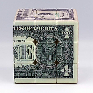 Speed Cube 3x3 One-Dollar Notes/Bill Back Pattern Magic Cube Puzzle,IQ Games Puzzles Relief Effect Kids Adult Toys,5.6cm/2.2"
