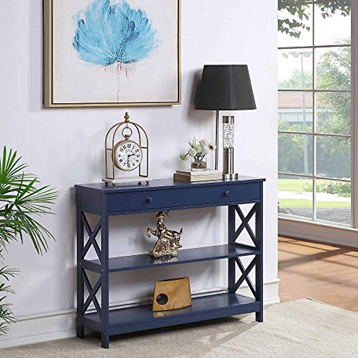 Convenience Concepts Oxford 1 Drawer Console Table with Shelves, Cobalt Blue
