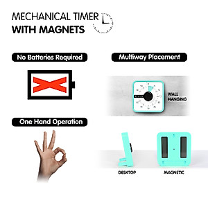 TWENTY5 SEVEN Countdown Timer 7.5 inch; 60 Minute 1 Hour Visual Timer – Classroom Teaching Tool Office Meeting, Mechanical Countdown Clock for Kids Exam Time Management Magnetic, Mint Green