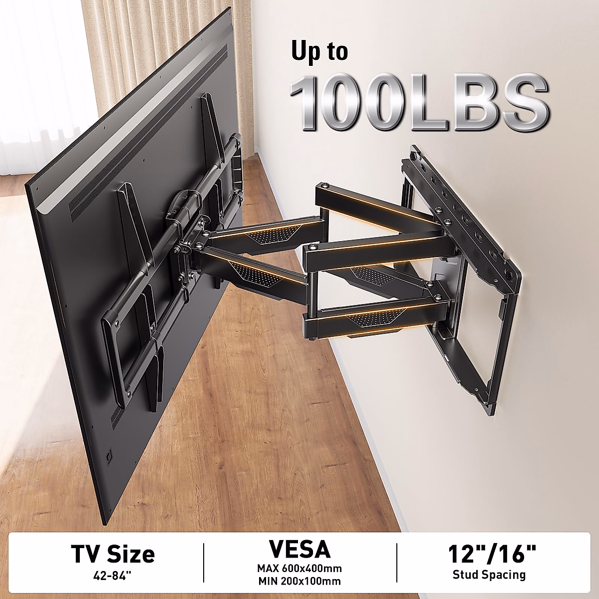 Mounting Dream UL listed Full Motion TV Wall Mount Swivel and Tilt for Most 42-75 Inch Flat Screen TV, TV Mount Bracket with Articulating Dual Arms, Max VESA 600x400mm, 100 lbs, Fits 16" Studs, MD2617