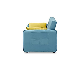 Merax 54" Velvet Pull Out Sleep Sofa Bed,Blue Green Velvet Sleeper Bed with Two Pillows,Loveseats Sofa Couch with Adjustable Backrest for Living Room Small Spaces