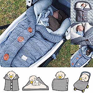 insular Warm Baby Sleeping Bag Envelope Winter Kid Sleepsack Footmuff Stroller Knitted Sleep Sack Newborn Knit Wool Swaddling Blanket (Gray)
