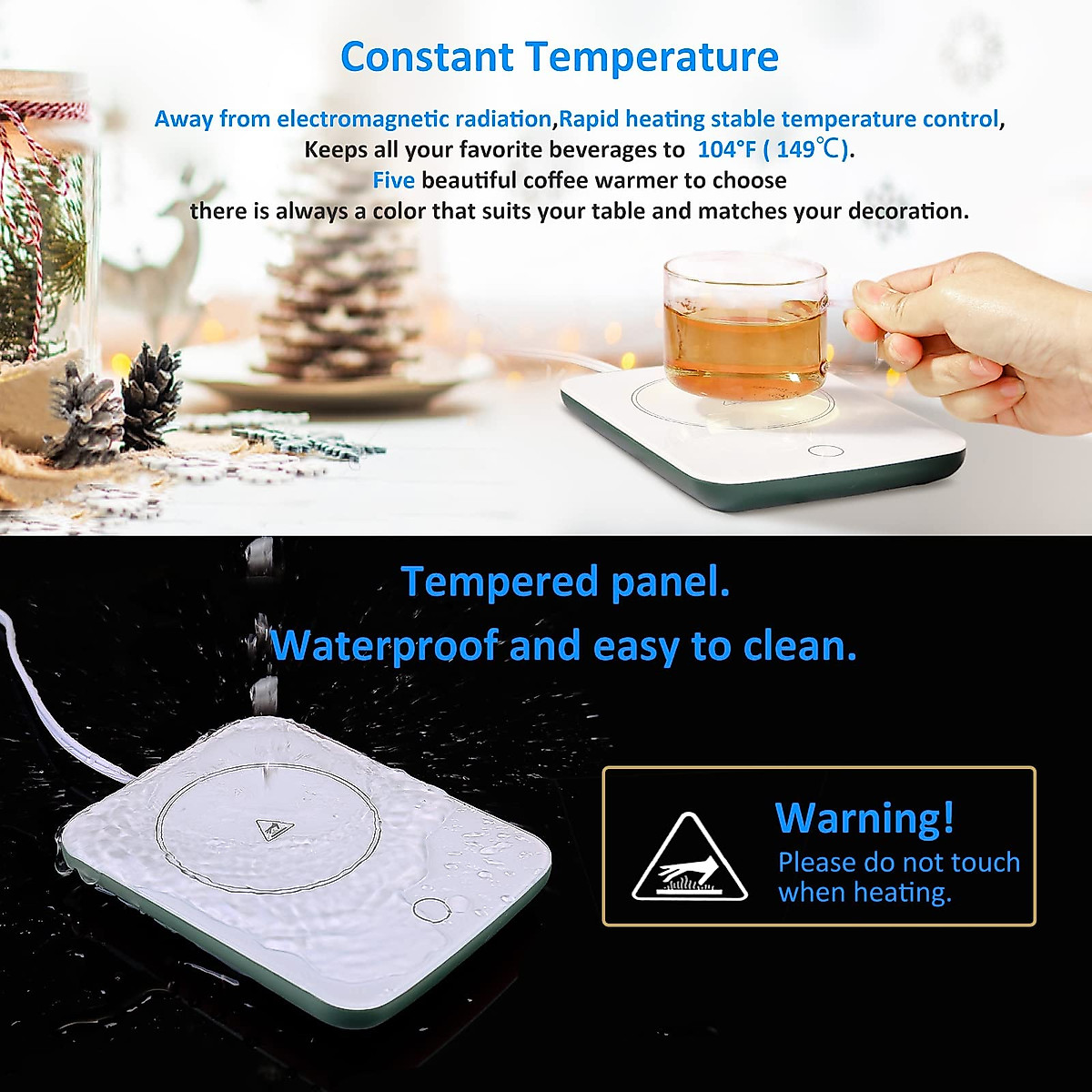 Misby Mug Warmer, Coffee Cup Warmer with Auto Shut Off Coffee Warmer for Desk Use, Electric Coffee Mug Warmer Keep Coffee, Beverage, Milk, Tea （White +Green）