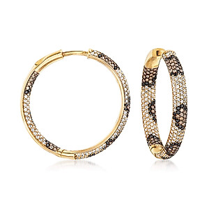 Ross-Simons 3.23 ct. t.w. Multicolored CZ Leopard Inside-Outside Hoop Earrings in 18kt Gold Over Sterling
