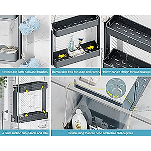 ADOVEL Shower Caddy Hanging, 2 in 1 Shower Caddy Over Shower Head/ Door, Sturdy Bathroom Shelf Organizer with Adjustable Height, Never Rust, No Drilling, 4 Suction Cups (Grey)