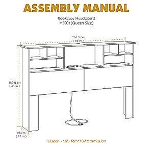 AYEASY Queen/Full Size Headboard Only for Bedroom, Wood Bookcase Headboard with Charging Station & 2 LED Lights, Stylish Queen Headboard for Queen Size Bed, Noise-Free HeadBoard with Storage, White