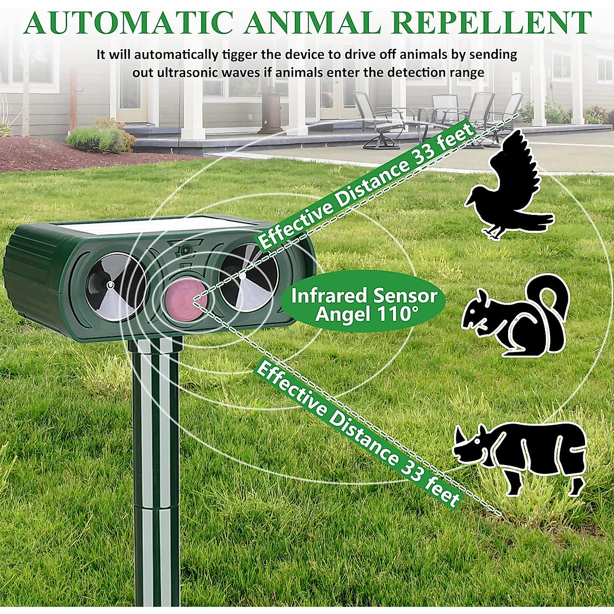 Gebatule 2 Pack Solar Animal Repeller Ultrasonic Animal Cat Repellent Outdoor Deer Repellent Devices with Motion Sensor Animal Deterrent to Repel Cat Deer Squirrel Rabbit Dog Skunk for Yard Lawn