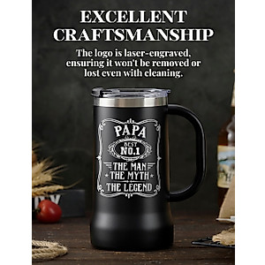 Onebttl Papa Gifts Stainless Steel Beer Stein Tumbler, 24oz Beer Mug with Lid for Father's Day, Christmas - Man Myth Legend