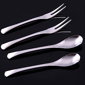 VANRA 5in 4-Piece Flatware Set Silver Stainless Steel 2 Forks and 2 Spoons Set Salad Fork Teaspoon Cocktail Fork Coffee Spoon Serving Spoon Appetizer Fork