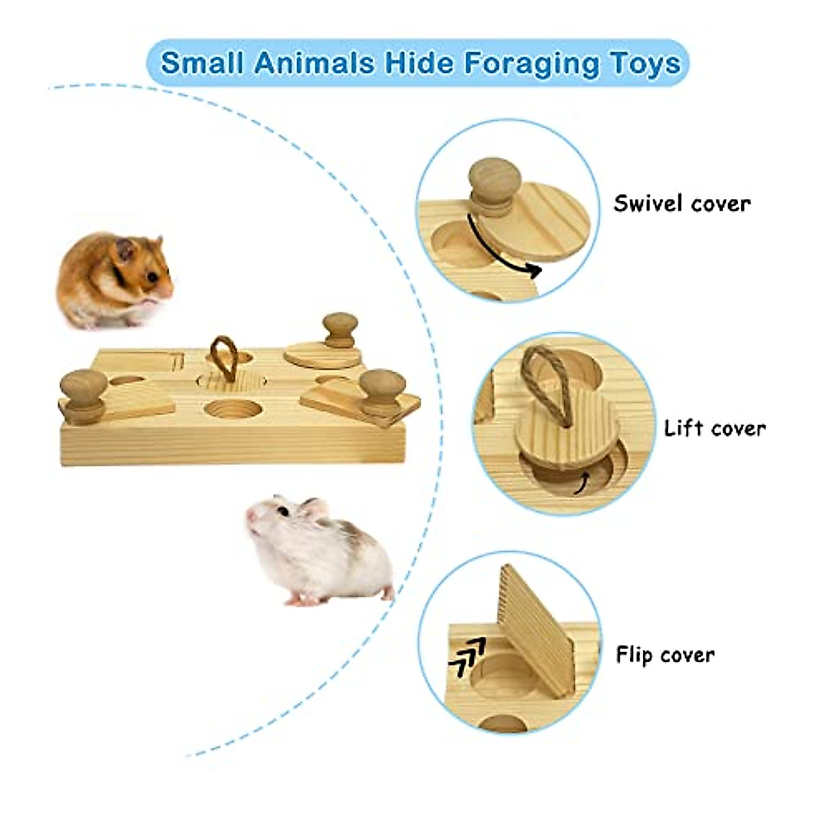 MUYG Wooden Hamster Foraging Toys,Enrichment Foraging Toy Guinea Pig Interactive Hide Treats Puzzle Snuffle Game Small Animal Chew Toys for Chinchilla Rat Bunny Hedgehog Gerbils