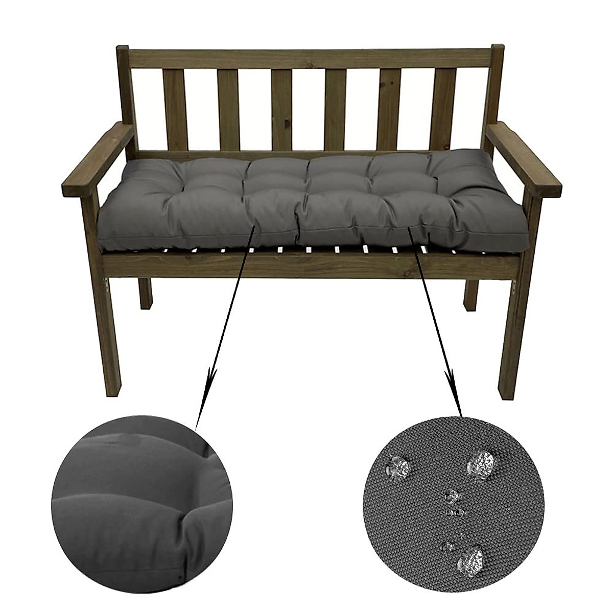 BOOMSHY 51"x20" Indoor/Outdoor Bench Cushion Cotton Garden Furniture Seat Cushion,Patio Wicker Seat Cushions with Ties for Lounger Garden Furniture Patio Lounger Bench (Dark Grey)