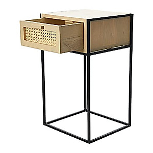 Creative Co-Op Main + Mesa Natural Cane and Mango Wood Small 1-Drawer Square End Table or Night Stand with Cane Drawer Front