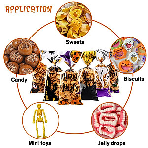 Vellibring 120 PCS Halloween Cellophane Treat Bags, Clear Plastic Halloween Candy Bags Trick or Treat Goodie Bags with 150 PCS Twists Ties for Halloween Snacks Cookies Packing Party Favors