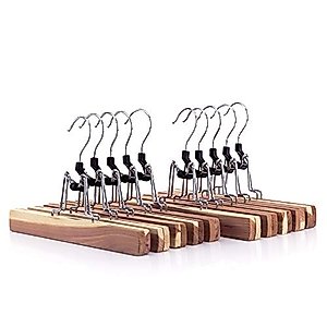 HANGERWORLD Pack of 10 Skirt and Pants Hangers with Clamp Clips, 10.6inch American Cedar Wood Hanger