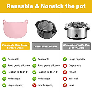 Silicone Slow Cooker Liners, Reusable Cooking Liner Fit Crock-Pot 6-8 Quarts Slow Cooker, Leakproof Dishwasher Safe Cooker Bags Liners for Oval or Round 6 7 8QT CrockPot.