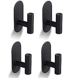 XINGLO- Towel Hooks 4 Pieces No Drilling Required Towel Holder Coat Hooks Bathrobe Hooks Wall Hooks Ideal for Bathroom Toilet Kitchen Office (Black)