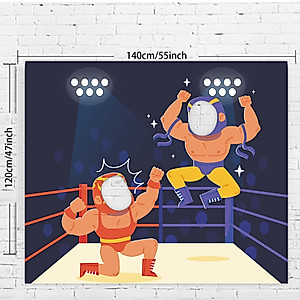 Wrestling Banner Wrestling Matches Pretend Play Party Game Backdrop Large Wrestler Warriors Fighting Face Sports Wrestling Ring Theme Decor Decorations for Boys Men Birthday Party Wrestling Party Supplies