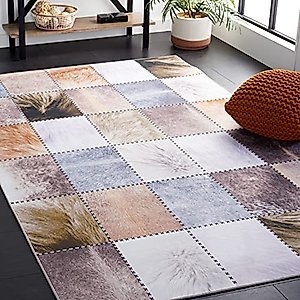 Safavieh Faux Hide Collection Machine Washable Slip Resistant 5' x 8' Beige/Brown FAH519C Patchwork Rustic Lodge Modern Glam Bedroom Living Room Area Rug