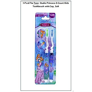 1-Pack The Toon Studio Princess 2-Count Kids Toothbrush with Cap, Soft (2 Toothbrushes)