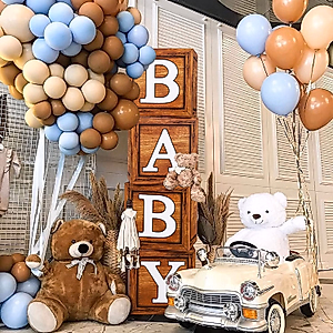 Baby Shower Decorations Baby Boxes with Letters, 4pcs Wood Baby Shower Brown Blocks with Printed BABY Letter, Gender Reveal Decorations, Woodland Baby Shower Girl Boy,Teddy Bear Theme Party