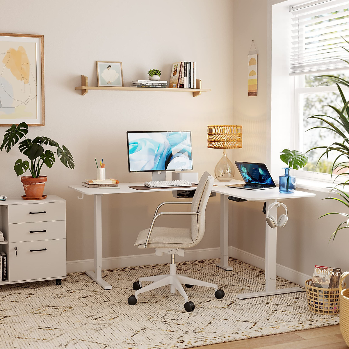 FEZIBO 63 Inch L Shaped Standing Desk & Anti Fatigue Mat