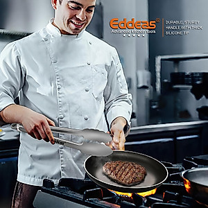 EDDEAS Tongs For Cooking - Heat Resistant 600 Degrees Metal Kitchen Tongs, Heavy Duty Stainless Steel Tongs - Perfect for Food, BBQ Set of 4, 7-9-12 &14 inch Grey