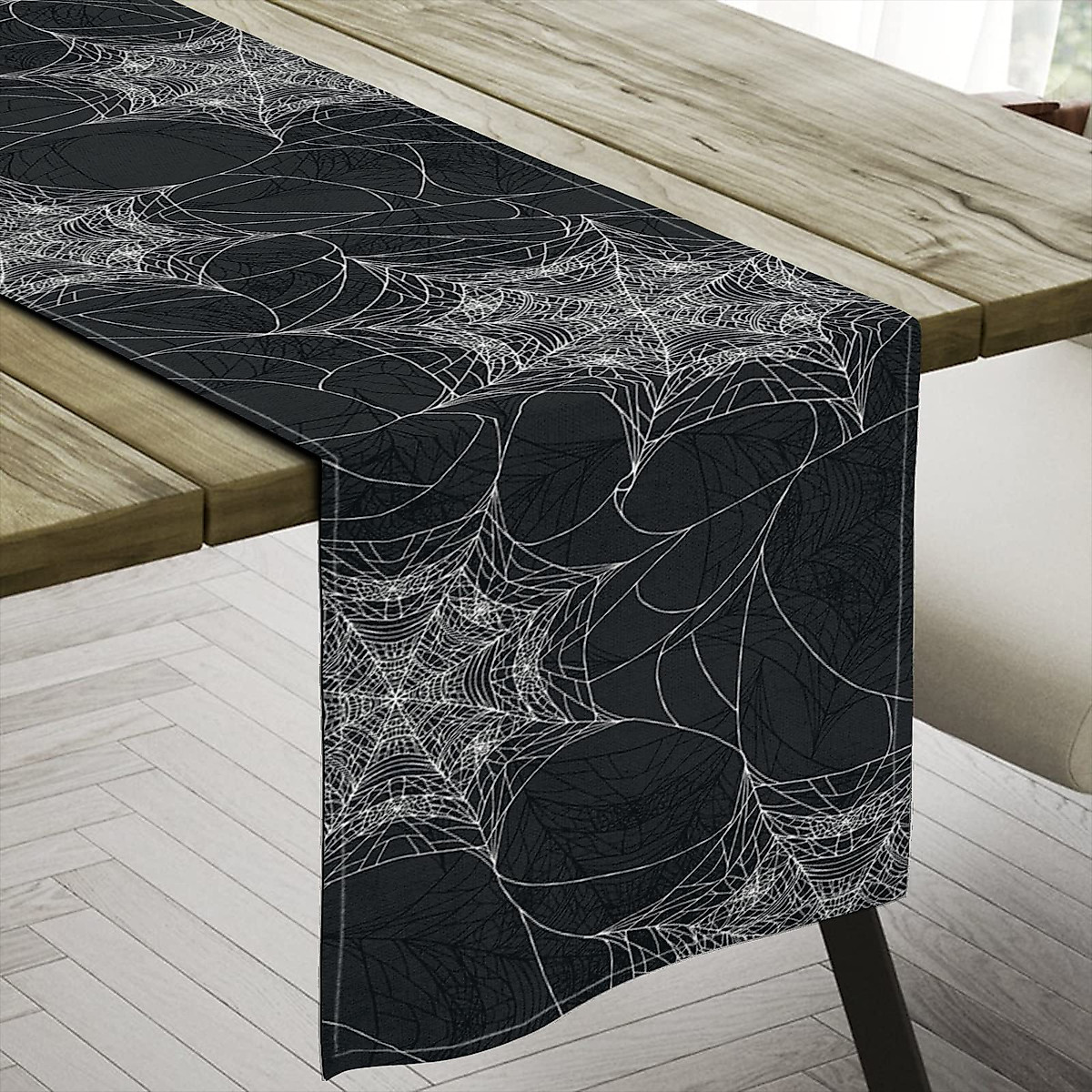 PROCIDA Halloween Spider Web Table Runner Fall Black Burlap Table Runners Autumn Rustic Kitchen Dinning Decor for Holiday Home Party Indoor Outdoor 13x72 Inch