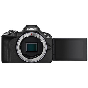 Canon EOS R50 Mirrorless Digital Camera Body Black with Canon RF-S 18-45mm f/4.5-6.3 IS STM Lens 3 Lens Kit & Complete Accessory Bundle + 64GB + Flash & More - International Model (Renewed)