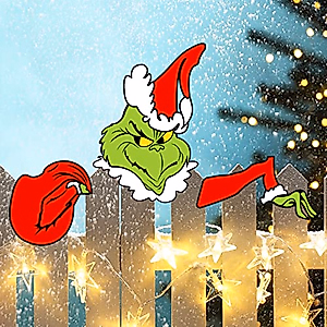 Christmas Decorations Outdoor Fence Peeker - Funny Christmas Fence Yard Signs with Thief Stole Head Arm Bag and Dog for Holiday Xmas Garden Courtyard Wall Decorations